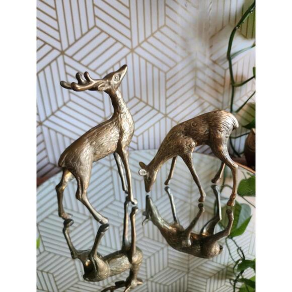 Design | Vintage Pair Gold Solid Brass Deer Buck Sculptures | Poshmark